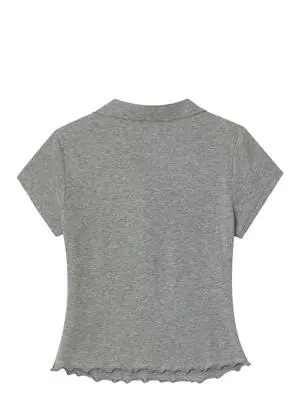 TOUT A COUP Ribbed-knit Ruffled-trim T-shirt - Grey