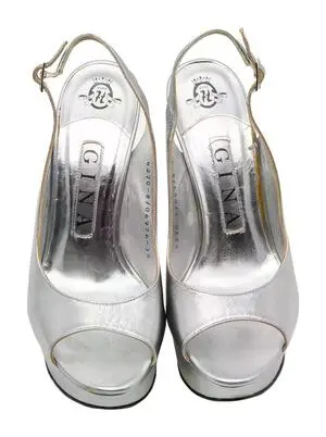 GINA Open-toe Platform Slingback Pumps - Silver