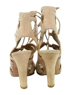 Prada Beige Suede Lace-up Heeled Sandals - Neutrals