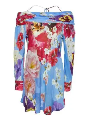 Roberto Cavalli Floral Off-the-shoulder Top - Blue