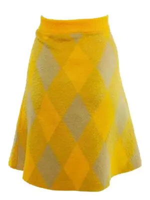Burberry Check Wool Midi Skirt - Yellow