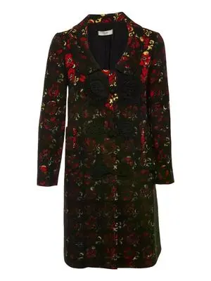 Prada Floral Print Frog Fastening Coat - Black
