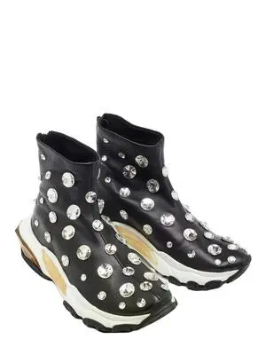 Valentino Garavani Crystal-embellished High-top Sneakers - Black