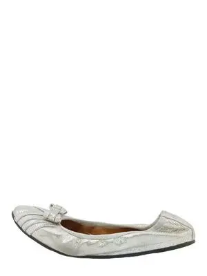 FERRAGAMO Metallic Bow Detail Ballet Flats - Silver
