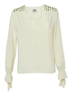 Sonia Rykiel Paris Embellished V-neck Top - Neutrals