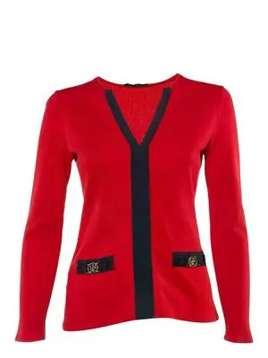 Carolina Herrera Cotton V-neck Blouse With Jacquard Logo - Red