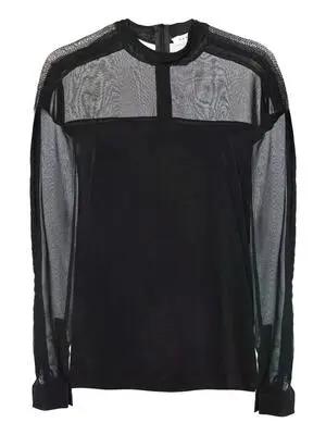 Sandro Silk Knit-paneled Top - Black