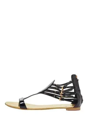 GIUSEPPE ZANOTTI Patent Leather Multi-strap Flat Sandals - Black