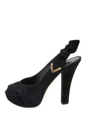 LOUIS VUITTON Suede Slingback Block Heels - Black