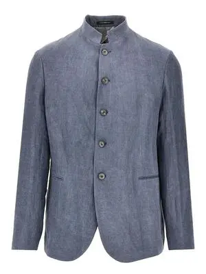 Emporio Armani Linen-blend Crepe Jacket With Guru Collar - Grey