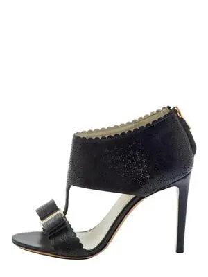 FERRAGAMO Vara Bow Perforated Heeled Sandals - Black