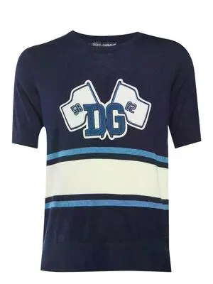 Dolce & Gabbana Striped Dg Logo Sweater - Blue