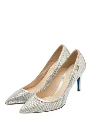 LORIBLU Textured Pointed-toe Pumps - Silver