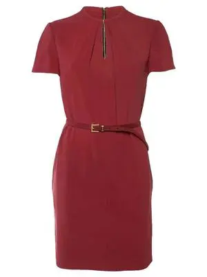Burberry Belted Crepe Mini Dress - Red