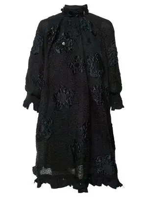 Fendi Textured Dress With Floral Appliqu - Black