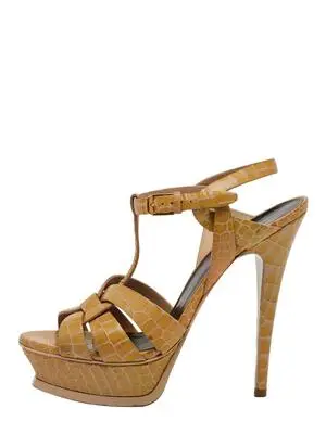 Saint Laurent Tribute Embossed Leather Heeled Pumps - Neutrals