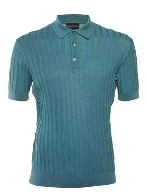 Emporio Armani Ribbed-knit Wool-blend Polo Shirt - Blue
