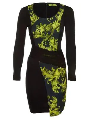 Versace Baroque Print Ruched Mini Dress - Black