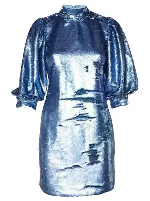 GANNI Sequined High Neck Midi Dress - Blue