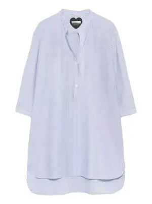 RRD Vertical Stripe Band Collar Shirt - Blue