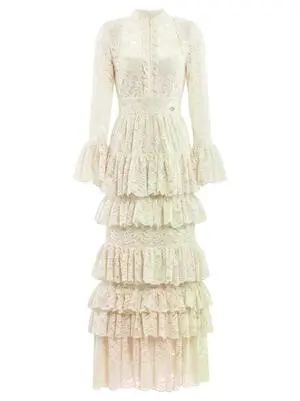 SAIID KOBEISY Ruffled Lace Maxi Dress - Neutrals