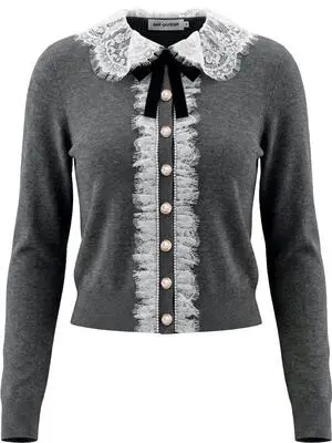 SELF-PORTRAIT Lace-collar Bow-detail Cardigan - Grey