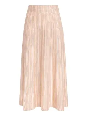 Soft Goat Silk-cashmere Midi Skirt With Stripes - Brown