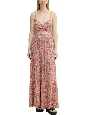 Rip Curl Las Dalias Floral-print Tiered Maxi Dress - Pink