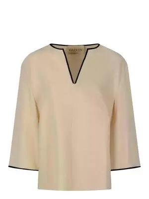 Valentino Garavani Silk Blouse With Contrast Trim - Neutrals