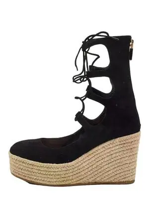 Dior Suede Lace-up Wedge Espadrille Sandals - Black
