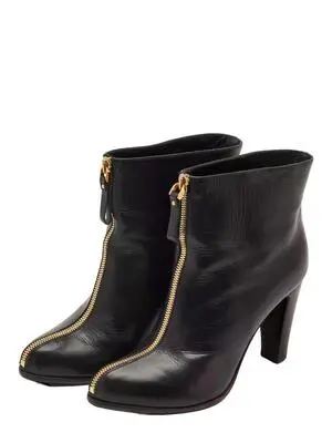 SERGIO ROSSI Leather Almond Toe Zip-front Ankle Boots - Black