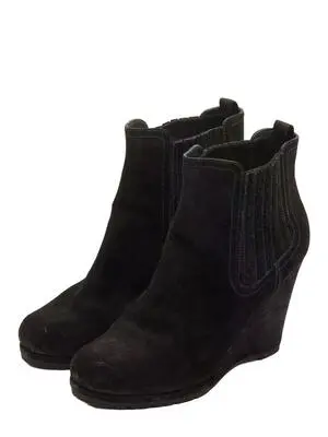 Prada Suede Wedge-heel Ankle Boots - Black