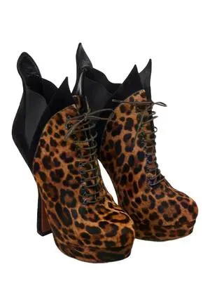 Alaïa Leopard-print Lace-up Ankle Boots - Brown