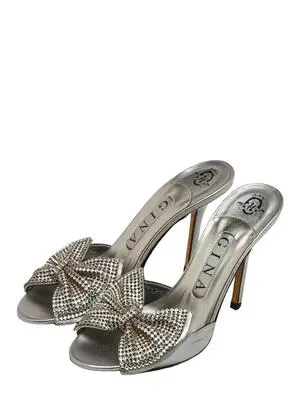 GINA Crystal-embellished Bow Stiletto Sandals - Silver