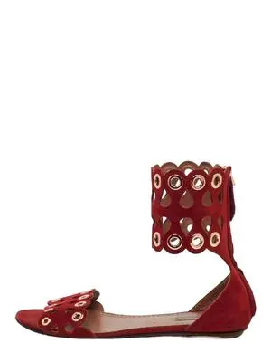 Alaïa Suede Cut-out Eyelet Ballet Flats - Red
