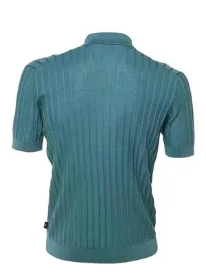 Emporio Armani Ribbed-knit Wool-blend Polo Shirt - Blue