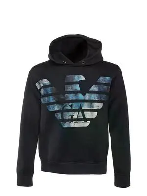 Emporio Armani Logo Embroidered Hoodie - Blue