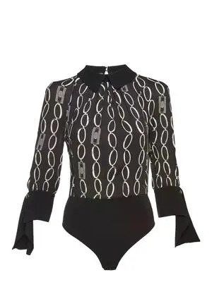 Elisabetta Franchi Crepe Bodysuit With Chain Print - Black