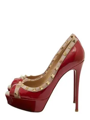 Valentino Garavani Rockstud Peep Toe Platform Pumps - Red