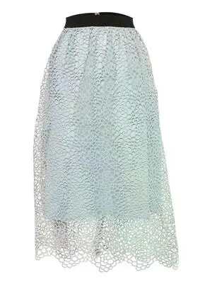 SELF-PORTRAIT Daisy Guipure Midi Skirt - Blue