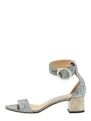 JIMMY CHOO Glitter Ankle Strap Sandals - Silver