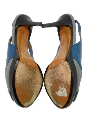 Fendi Peep-toe Slingback Platform Stiletto Sandals - Blue