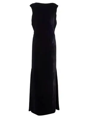 LANVIN Blue Velvet Sleeveless V-neck Maxi Dress - Black