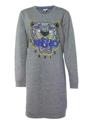 Kenzo Tiger Embroidered Sweater Dress - Grey