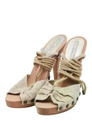 STELLA MCCARTNEY Stella McCartney Beige Canvas Studded Platform Sandals