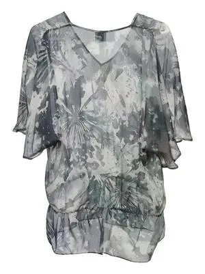 ARMANI Abstract Print Ruffled Blouse - Grey