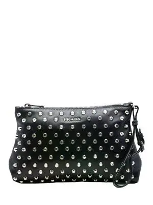Prada Studded Leather Clutch Bag - Black