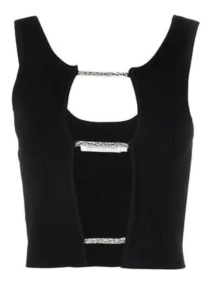 Christopher Esber Sleeveless Ribbed Cropped Vest With Cutout And Embellishments - Black