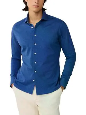 HACKETT LONDON Kent-collar Pique-jersey Shirt - Blue