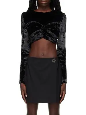 MSGM Logo Twist Pleated Cropped T-shirt - Black